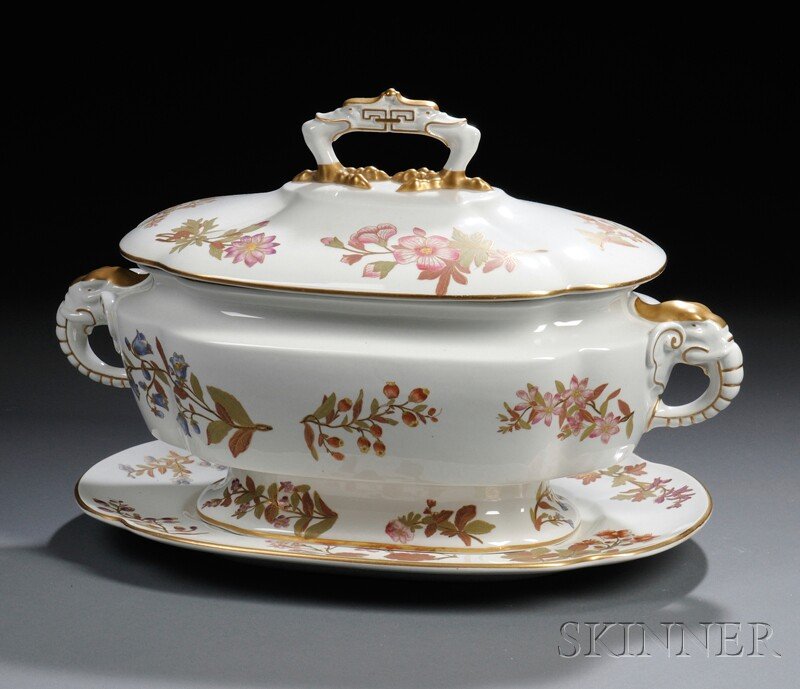 6: Royal Worcester Porcelain Covered Tureen on Stand, E
