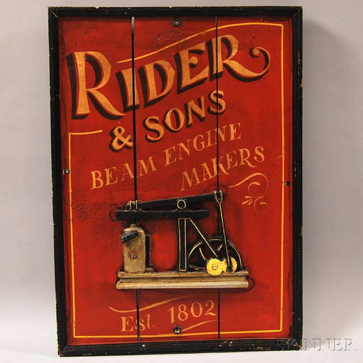 Painted Cast Iron Mounted Wood "rider & Sons, Beam Engi