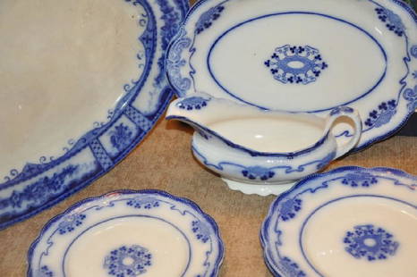 3 Flow Blue China Dishes Platters