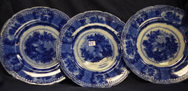 Three English Flow Blue Plates