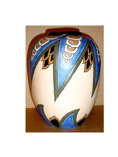 249: LECAT & CO. ART DECO VASE,NIMY, BELGIUM 10" tall