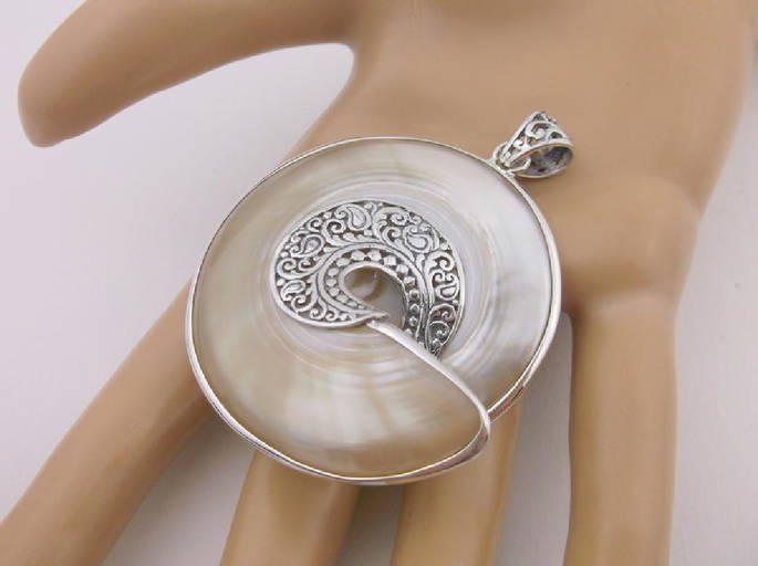 Incredible Huge Sterling Silver Conch Shell Pendant