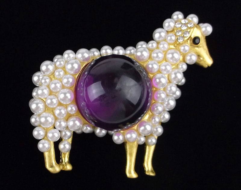 Big Mint Enameled Jelly Belly Rhinestone Sheep Brooch Auction