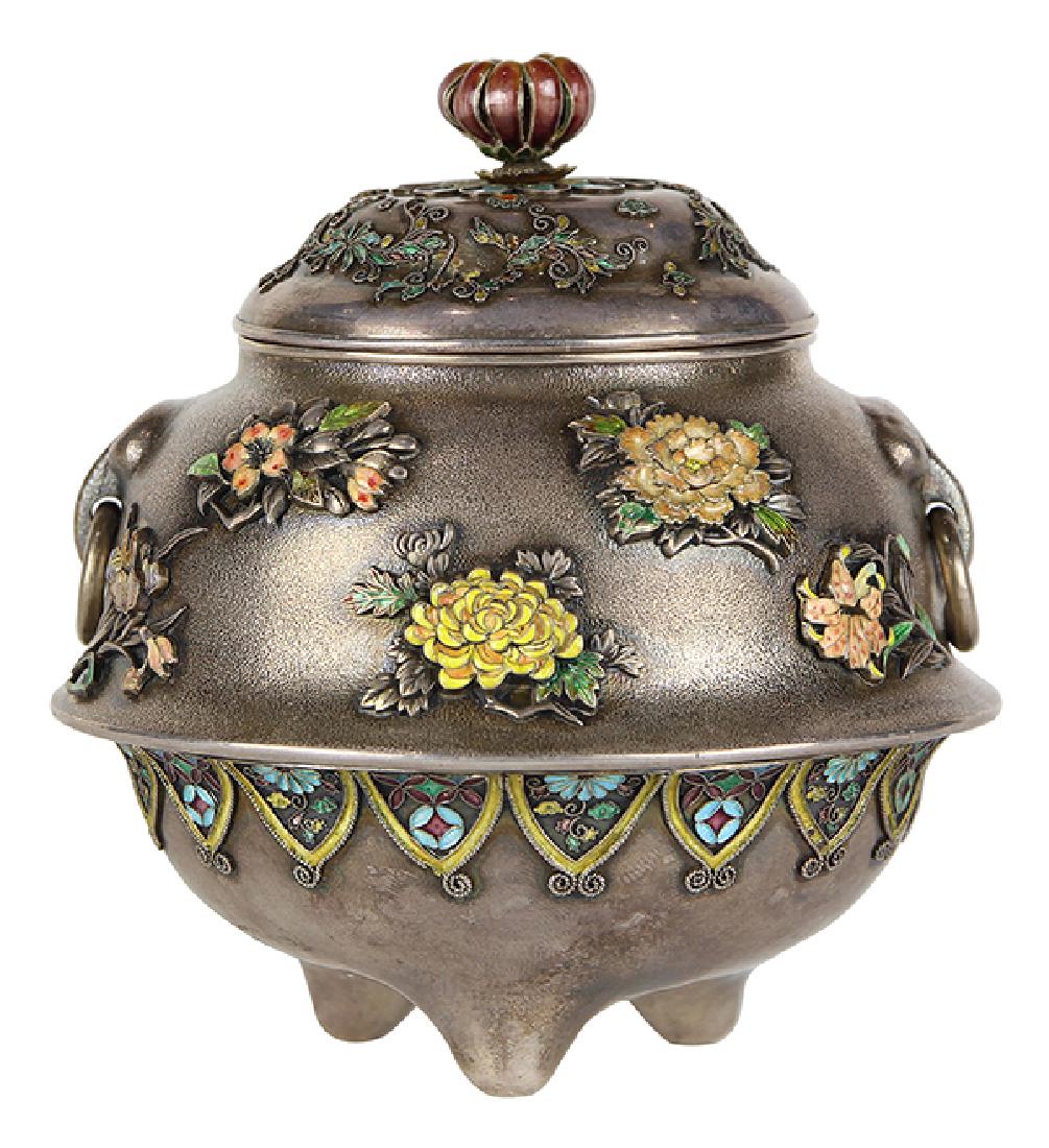 Japanese Silver Kogo Incense Container, Meiji Period