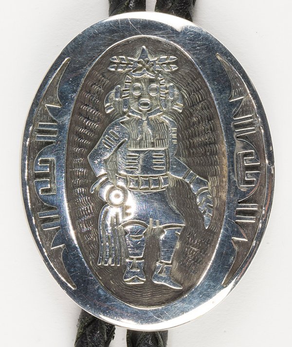 Watson Honanie Hopi sterling silver leather bolo tie