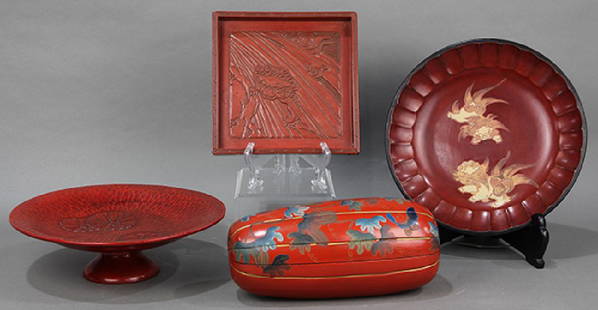 Japanese Vermilion Lacquered Trays