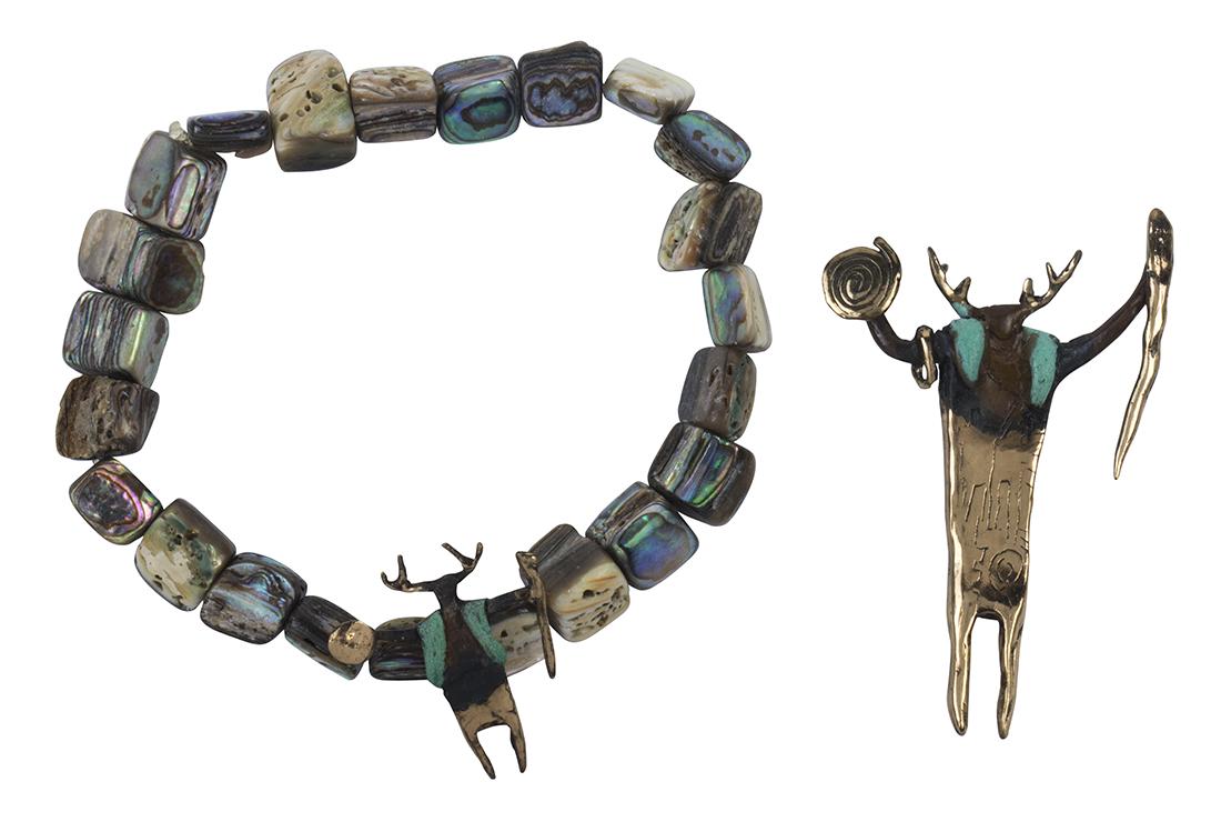 Bill Worrell bronze and abalone shaman jewelry suite
