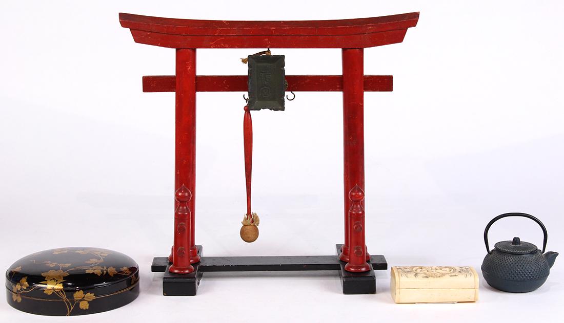 Japanese Lacquered Shinto Torii, and Boxes