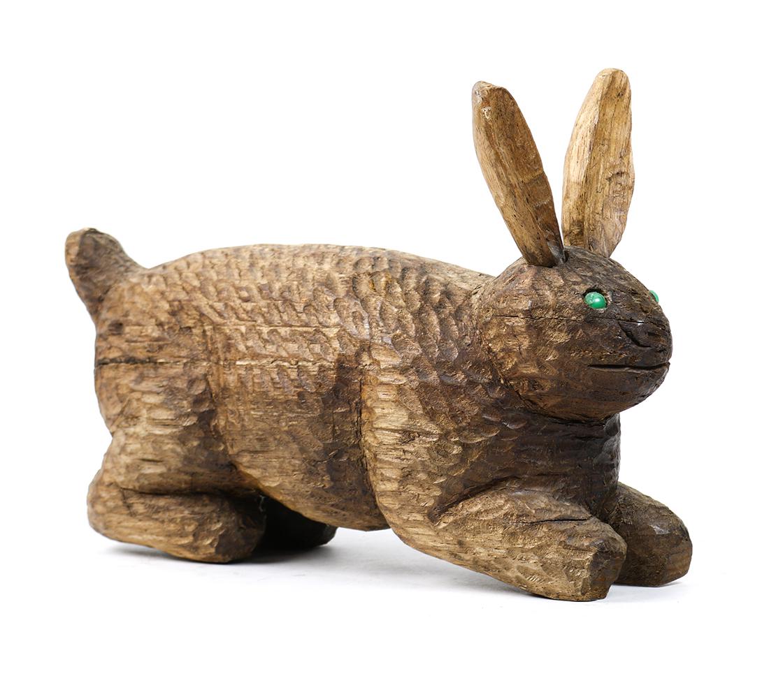 Folk art carved wood rabbit
