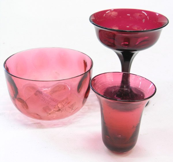 4021: Victorian rubina glass thumbprint bowl
