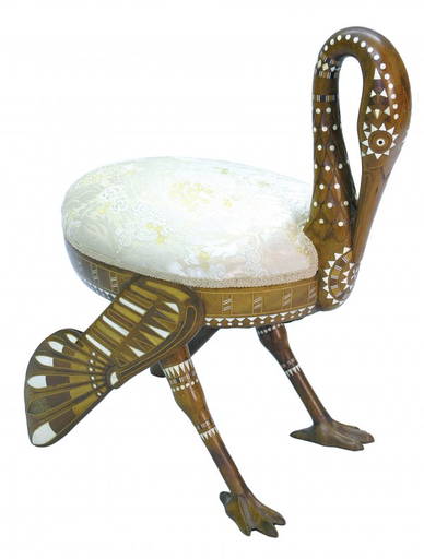 Egyptian Revival Carved Phoenix Bench