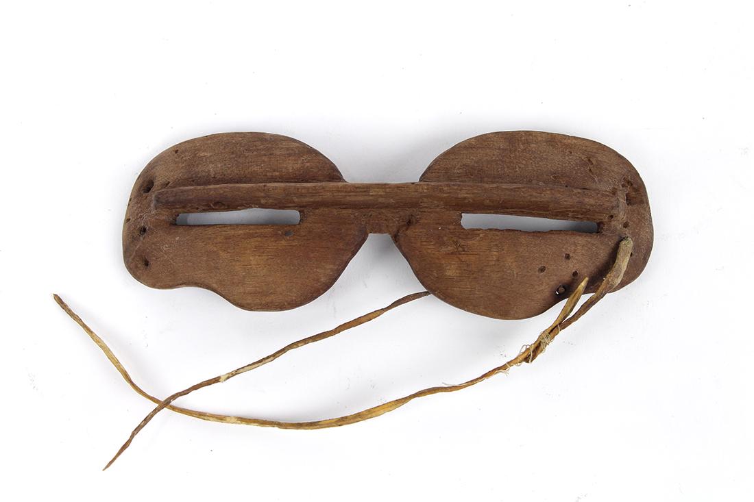Eskimo or Inuit carved cedar wood snow goggles