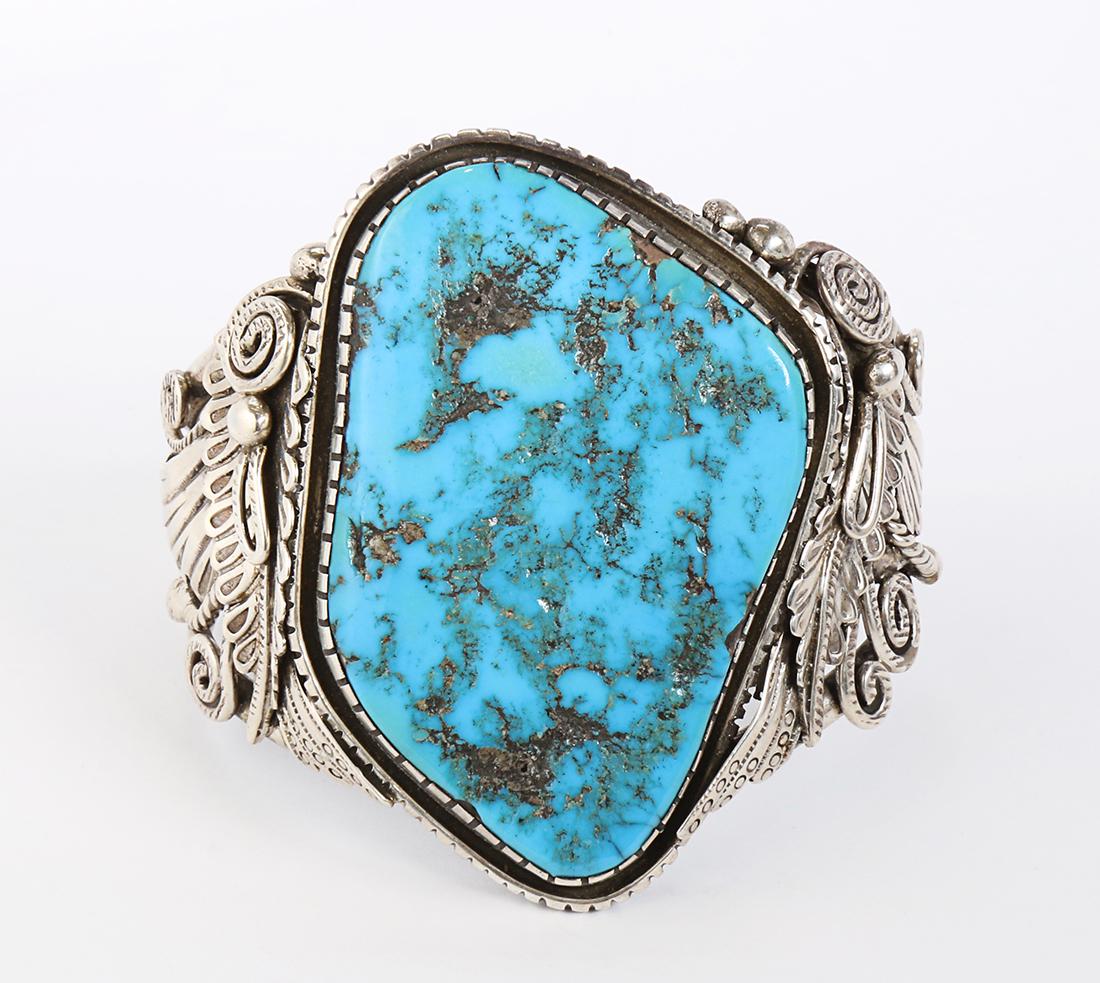 Navajo Jimmy Victor Begay Chrysocolla Silver Bracelet