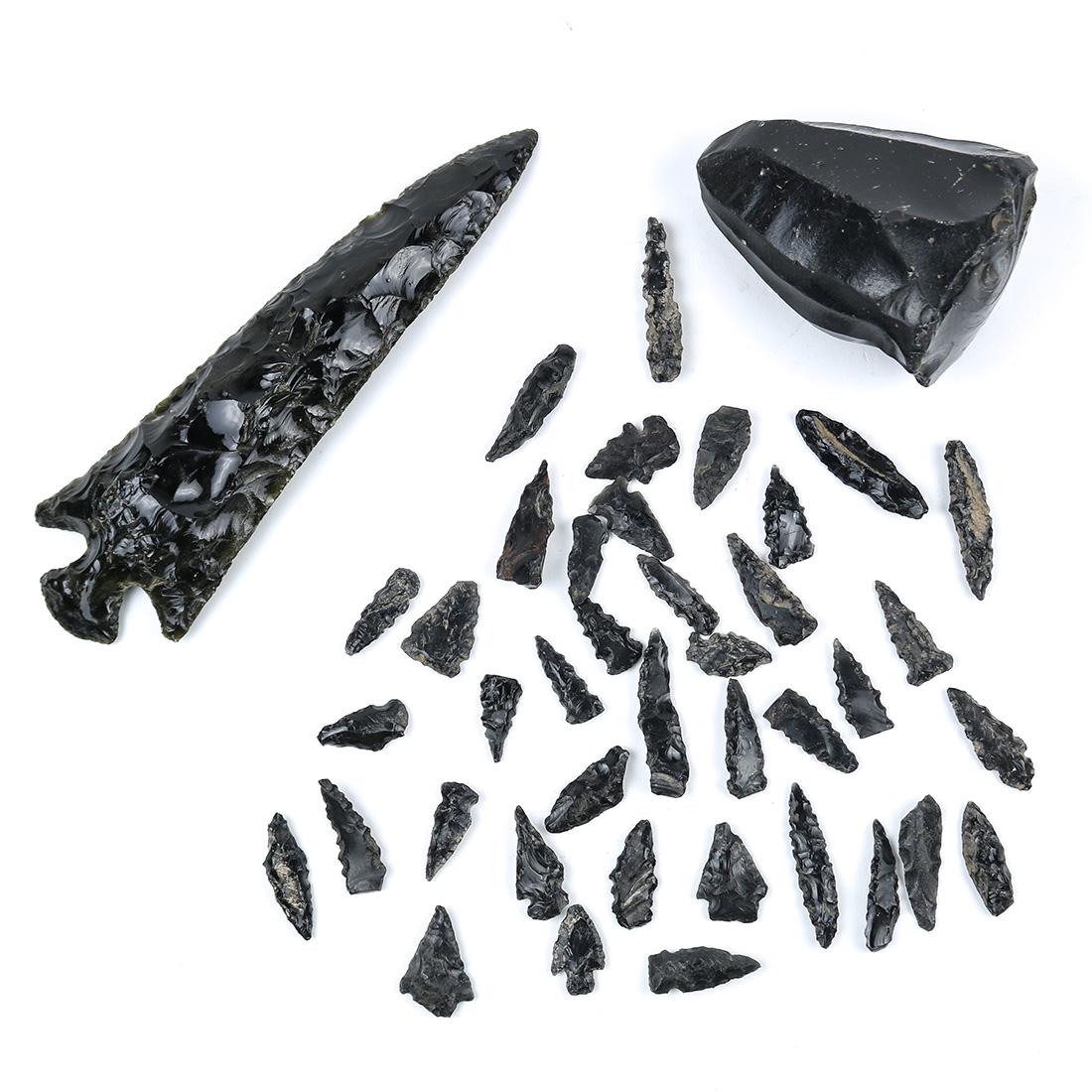 Ancient Mayan Arrow Points and obsidian core, and a