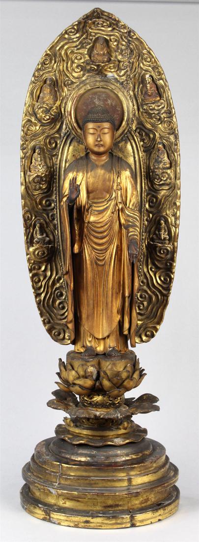 Japanese Wooden Amida Nyorai Amitabha Buddha, Early 19c