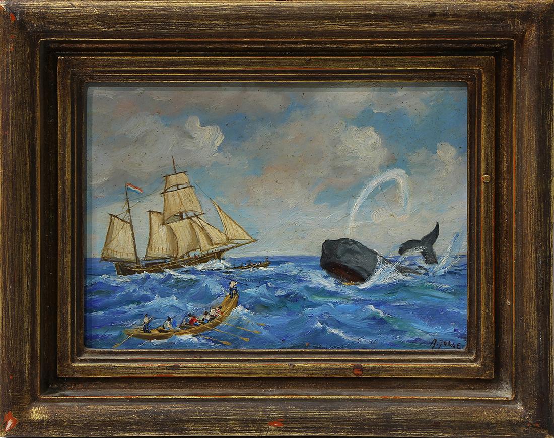 Paintings, Whaling Scene & Ship Battle Scene