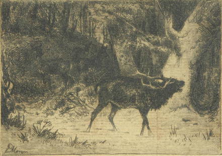 Peter Moran (1841 1914) Pencil Signed Etching