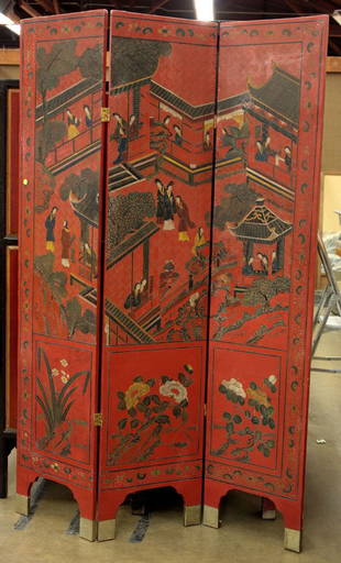 Chinese Three Panel Coromandel Screen