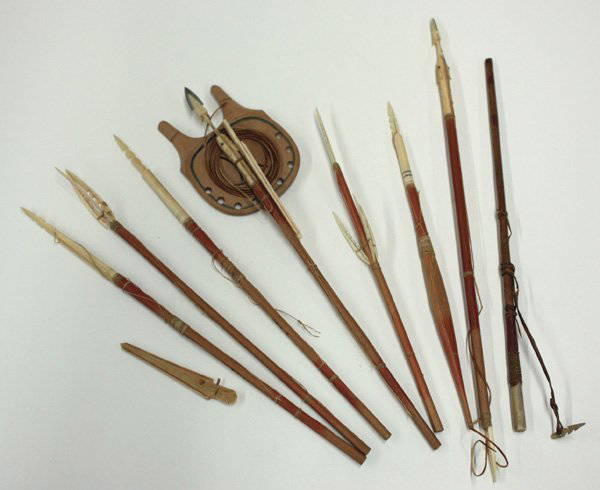 Inuit Carved Ivory Tipped Model Harpoons,