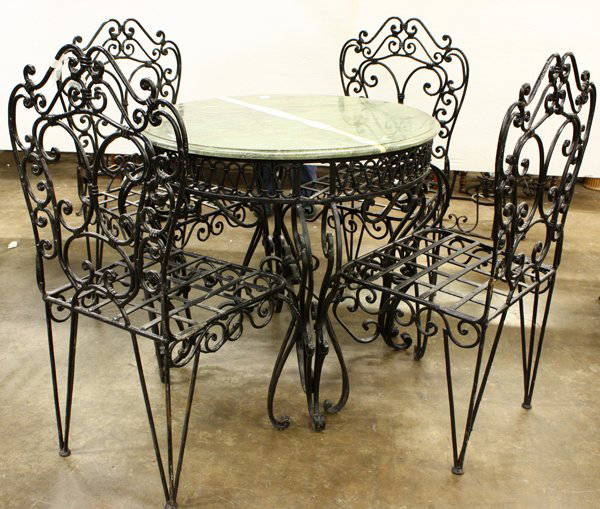 Louis Xv Style Black Wrought Iron Bistro Set