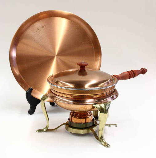 Vintage Copper And Brass Covered Chafing Dish