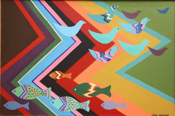 Painting, April Watkins, Birds And Fishes