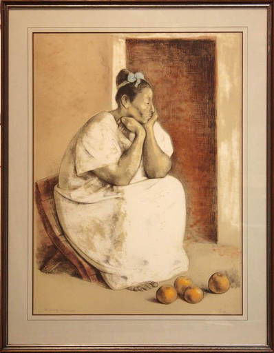 Litho, Francisco Zuniga, Yucatan Woman W Oranges