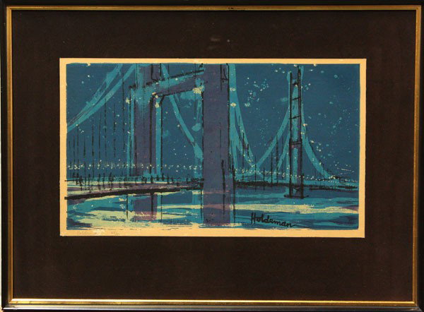 398: Lithograph, Robert Holdeman, Golden Gate Bridge