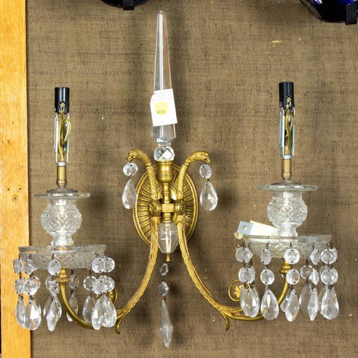 Louis Xvi Style Gilt Bronze And Cut Glass Two Light Bras De Lumiere