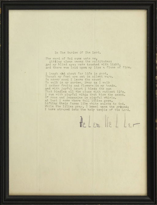 2100: Helen Keller signed poem In The Garden The Lord - Jun 12, 2011 ...