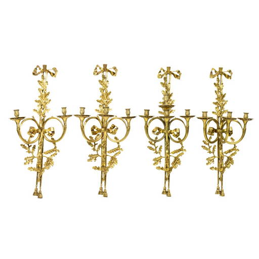 (lot Of 4) Neoclassical Style Gilt Bronze Three Light Bras De Lumiere