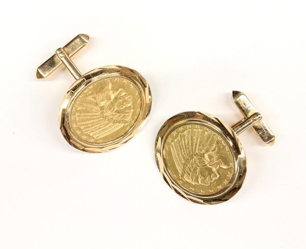 6614: US five dollar gold coin cufflinks