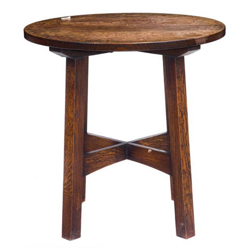 A Warren Hile Arts and Crafts style quartersawn oak tabouret table ...