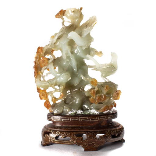 Celadon And Russet 'bird And Flower' Carving