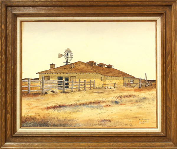 Watercolor, Midwest Scene, Signed ''gene R. Drew''