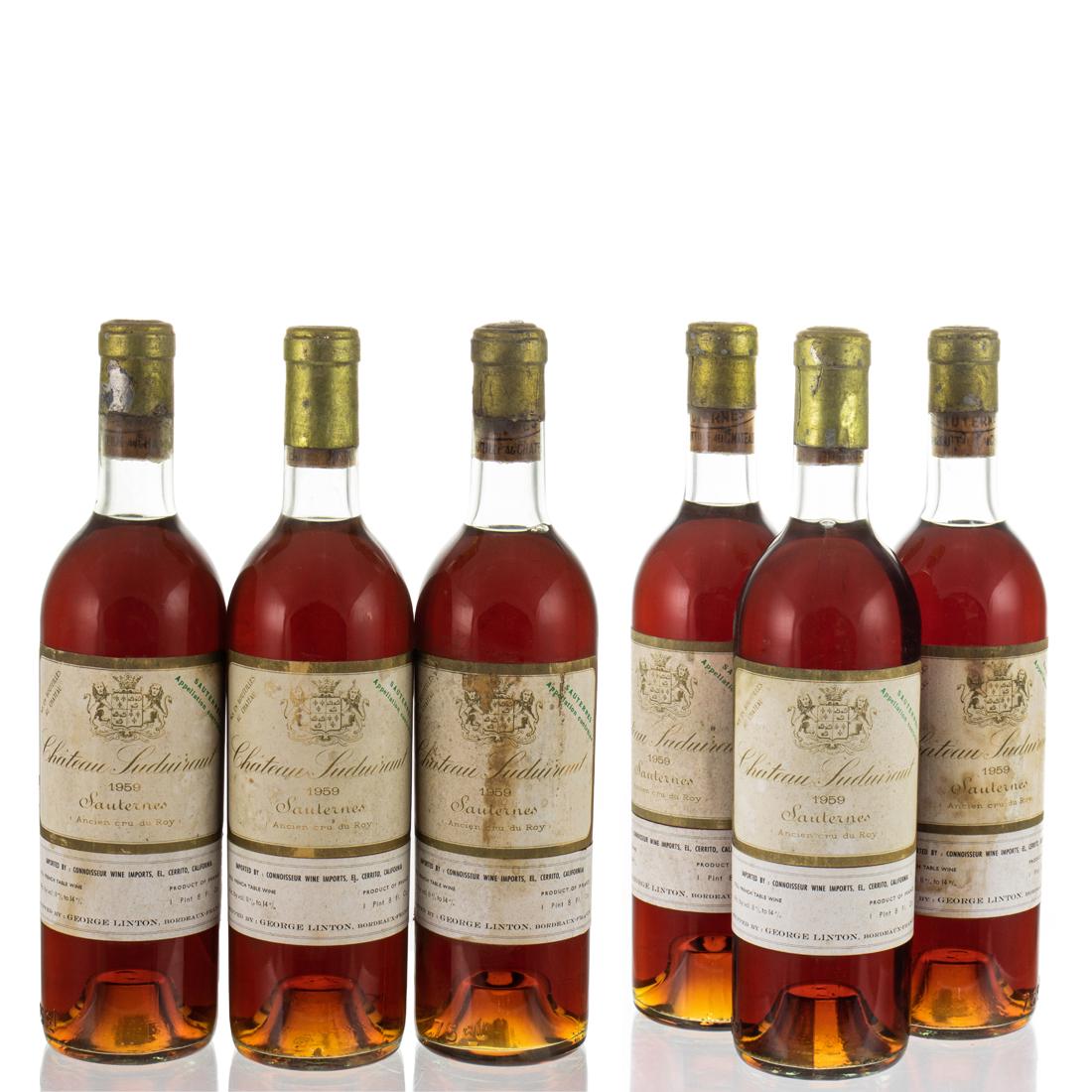 6 Bottles 1959 Chateau Suduiraut, Premier Cru, Sauternes, Bordeaux ...