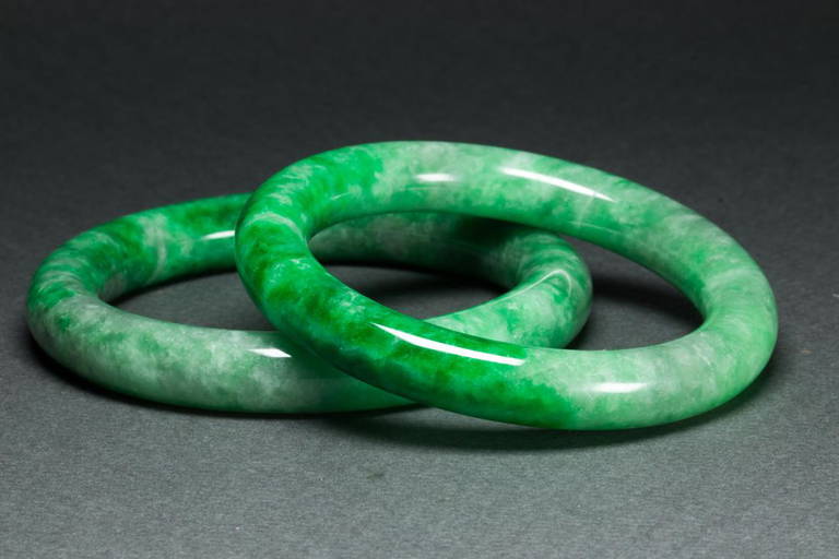 (lot Of 2) Green Jadeite Bangles