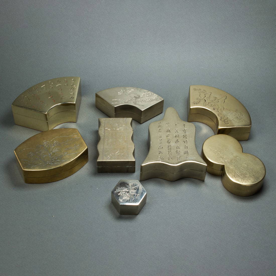 (lot Of 8) Chinese Mixed Metal Ink Boxes Auction