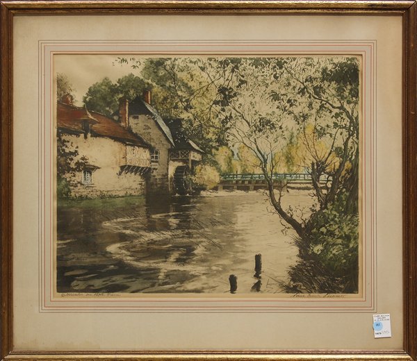 Etching, Paul Emile Lecomte, Watermill In France