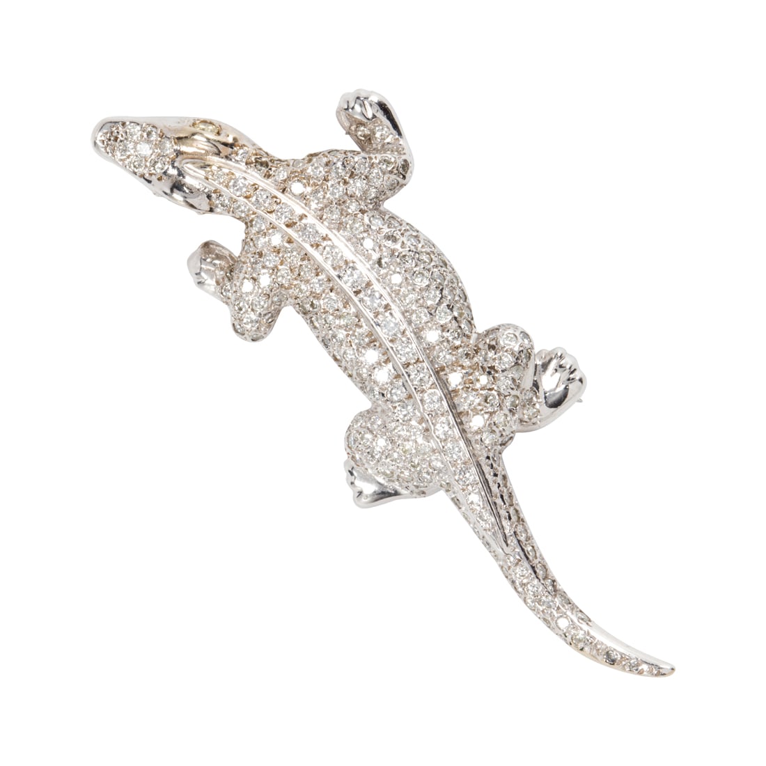 A Diamond And 18k White Gold Alligator Brooch