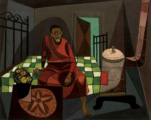 Painting, Claude Howell, Man On Quilted Bed