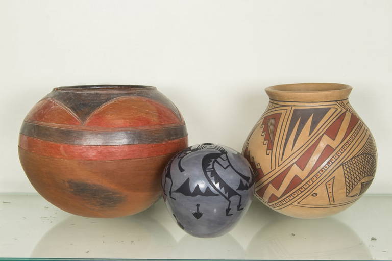 Three Native American Pottery Pots, Including A Seed Jar Signed 'l ...
