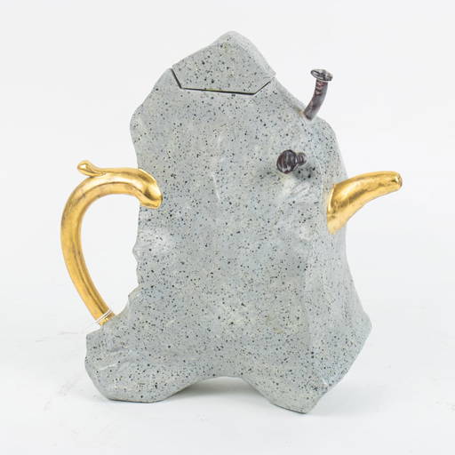 A Contemporary Art Pottery Parcel Gilt And Faux Granite Teapot