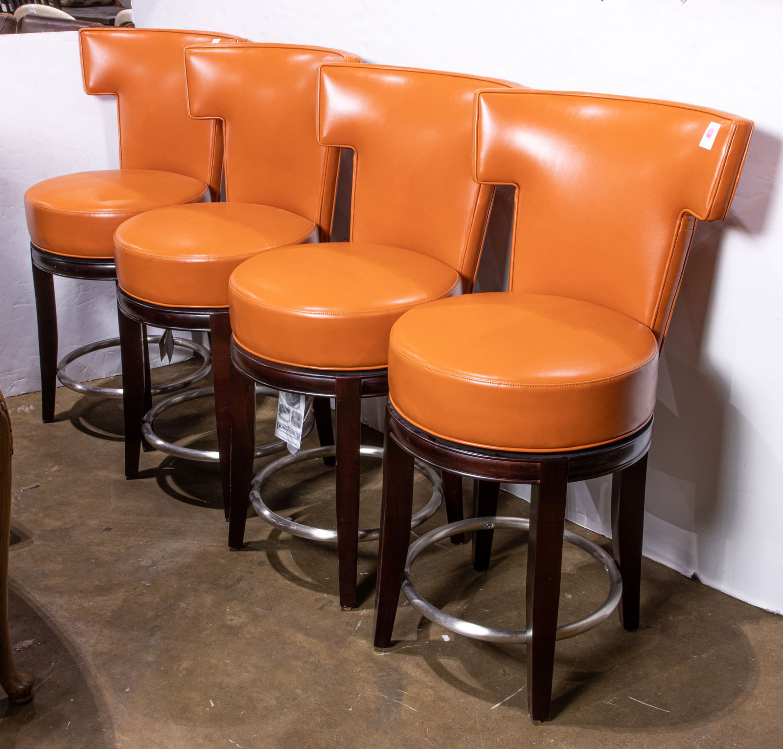 Four Modern Designmaster Orange Vegan Leather Stools Auction