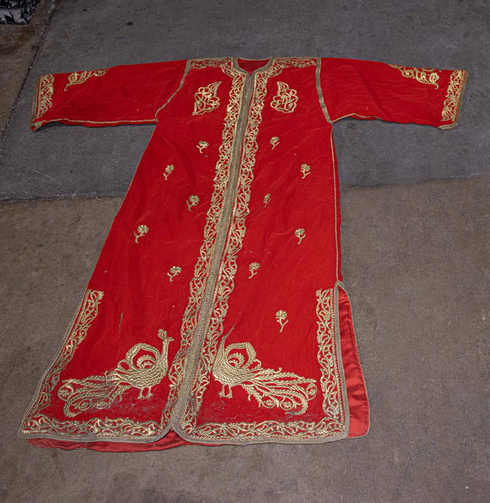 Middle Eastern Embroidered Red Velvet Robe Auction