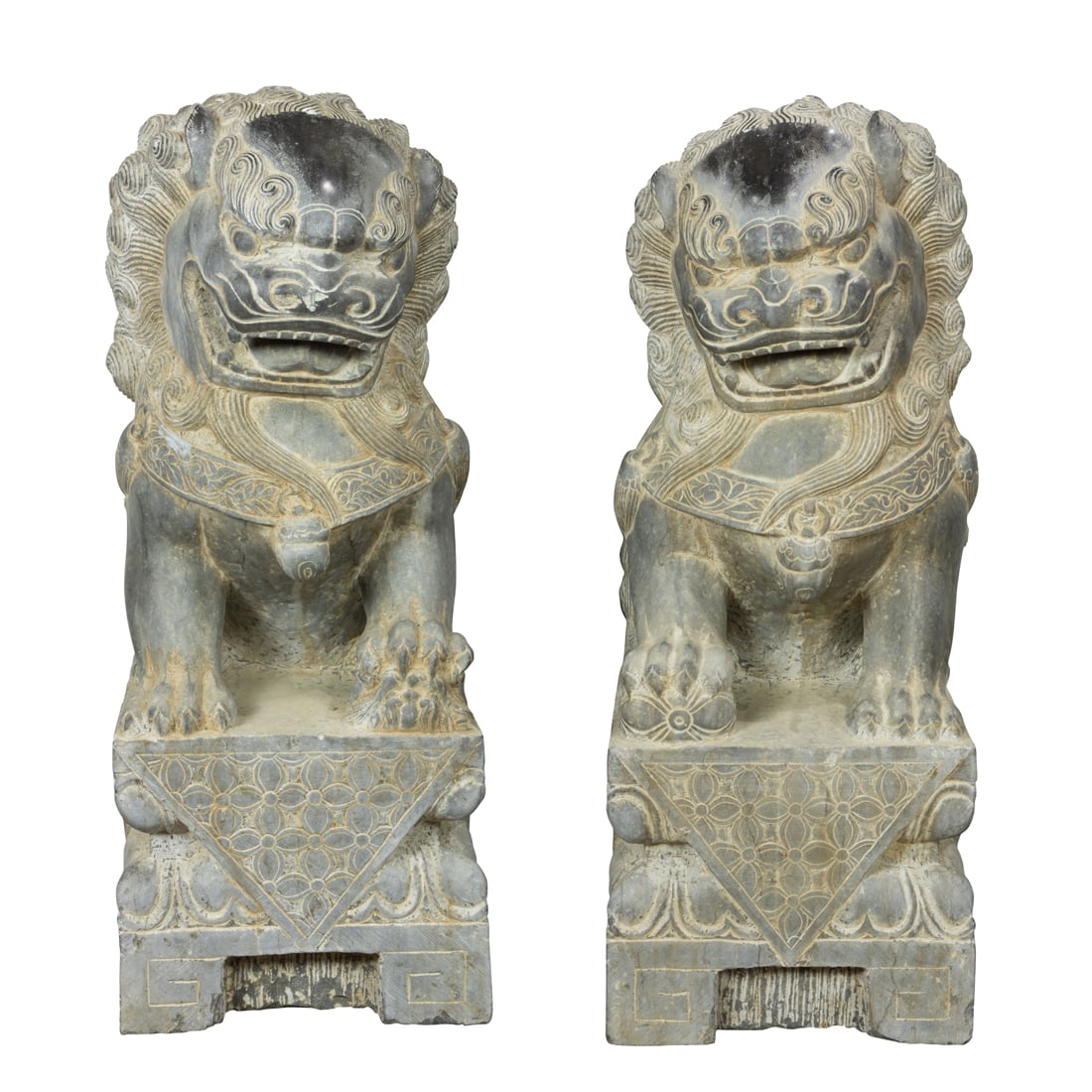 Pair Of Chinese Stone Guardian Lions Auction