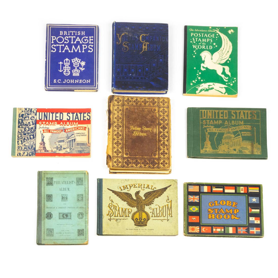 Old Stamp Albums & Literature Lot Of 9: Various 19th And 20th Century ...