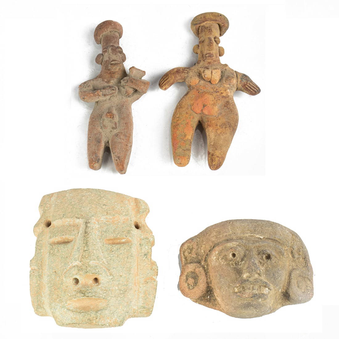 Four Pre-colombian Or Costa Rican Figures And Masks, The First (2) Pre ...