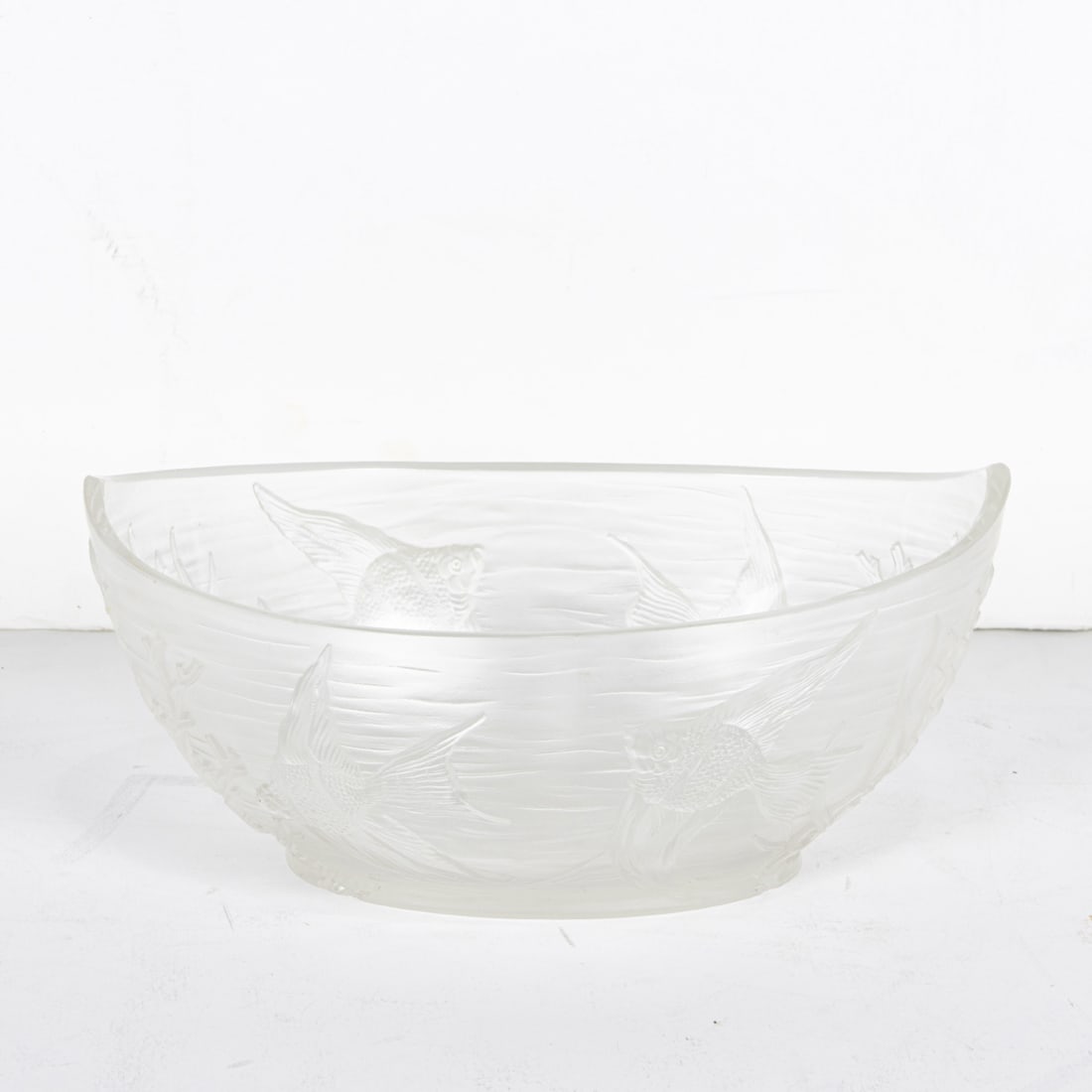 An Art Deco Molded Glass Lozenge Shaped Bowl Relief Decorated With Fish ...