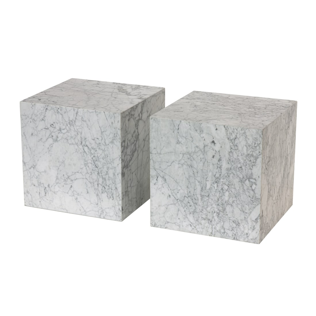 A Pair Of Modern Restoration Hardware Rh Carrara Marble Plinth Cube ...